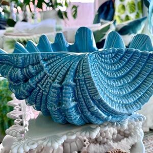 Accents | New Huge Turquoise Blue Ruffled Clam Shell Bowl | Poshmark